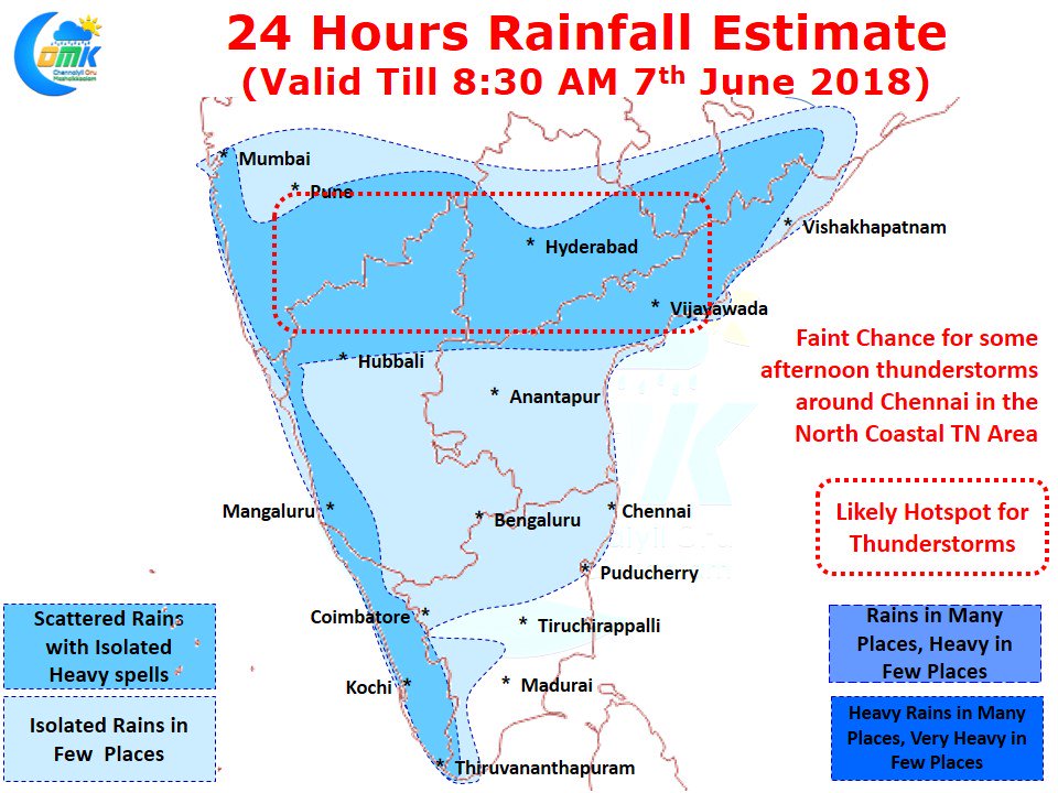 Faint Chance for Thunderstorms around Chennai - Chennairains (COMK)