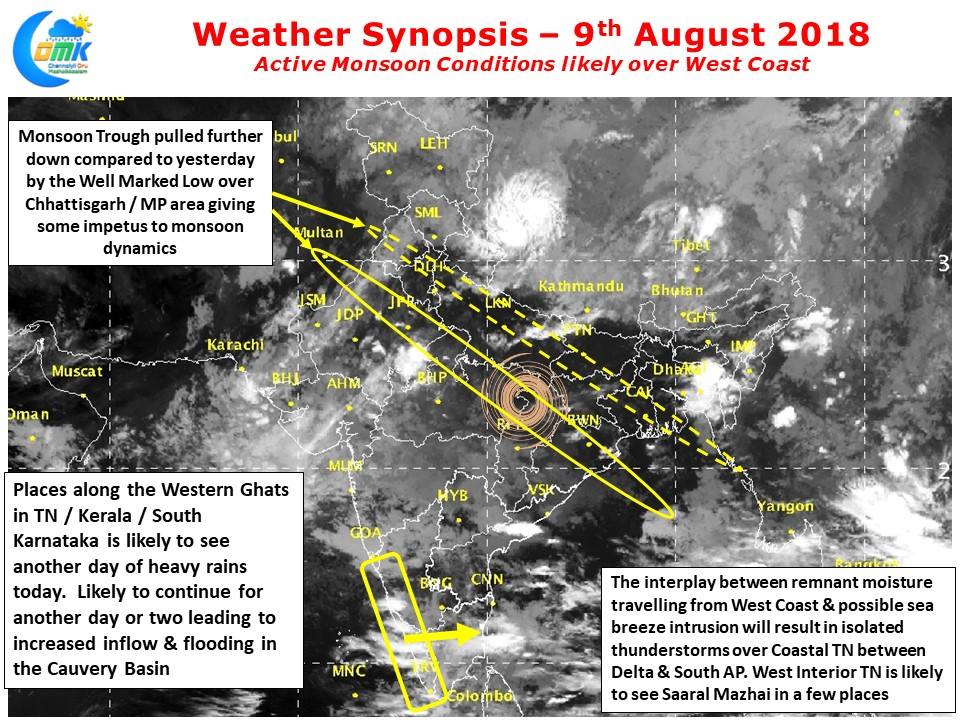 Active Monsoon in West Coast increases Flood Risk - Chennairains (COMK)