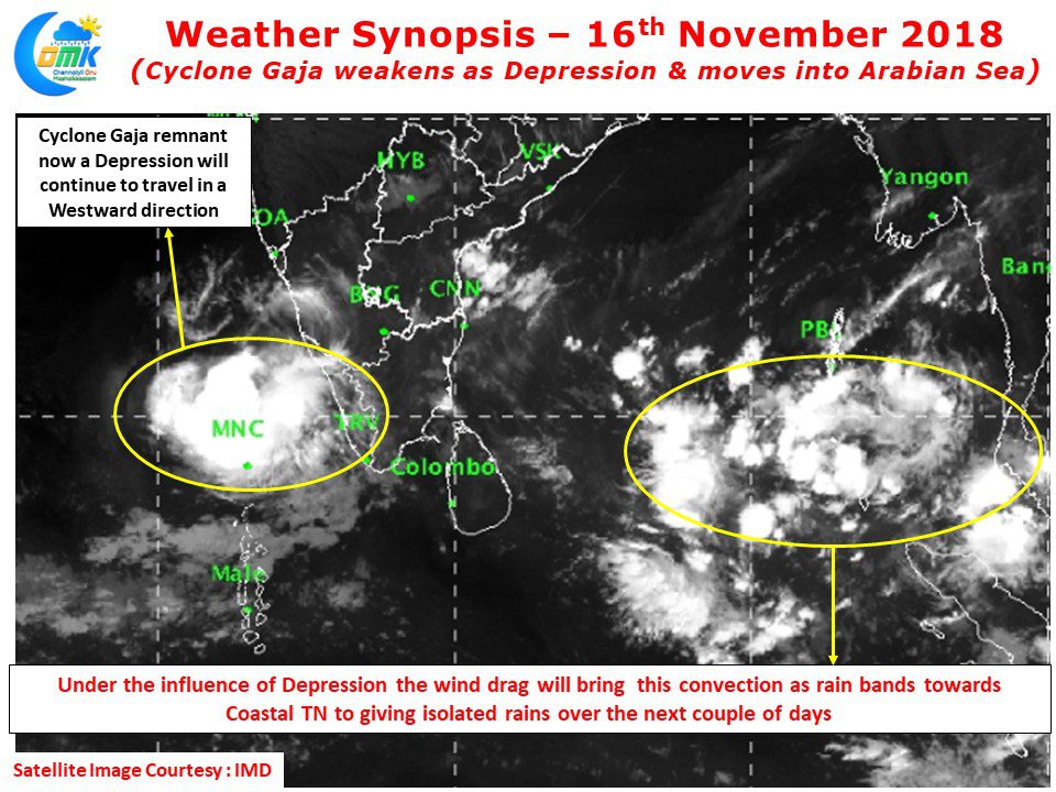 Cyclone Gaja weakens as Depression & moves into Arabian Sea ...