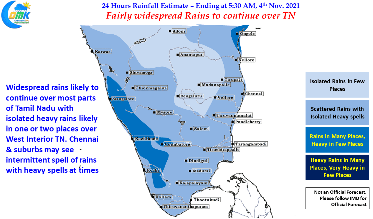 Widespread Rains likely to continue over TN - Chennairains (COMK)