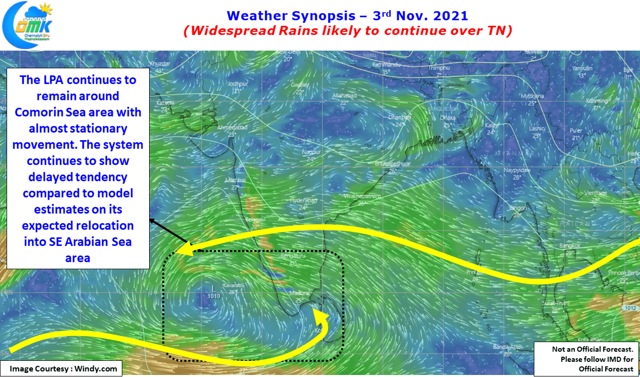 Widespread Rains likely to continue over TN - Chennairains (COMK)