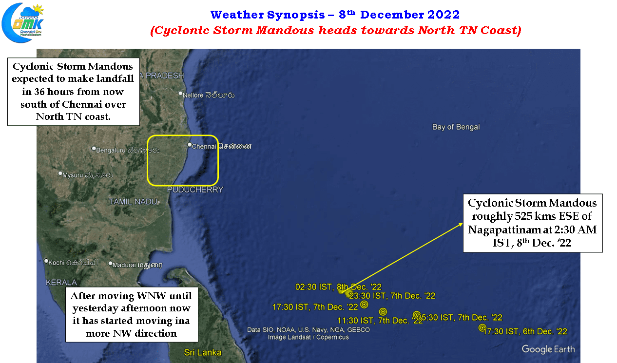 Cyclonic Storm Mandous heading towards North TN Coast - Chennairains (COMK)