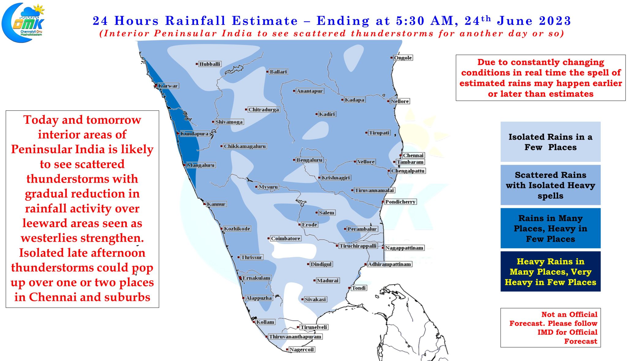 Southwest Monsoon continues to totter along - Chennairains (COMK)